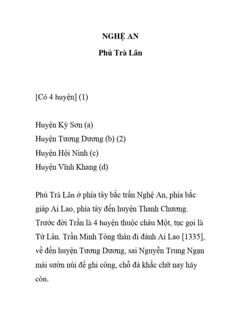 LỊCH SỬ NGHỆ AN - Phủ Trà Lân - 400336 | PDF