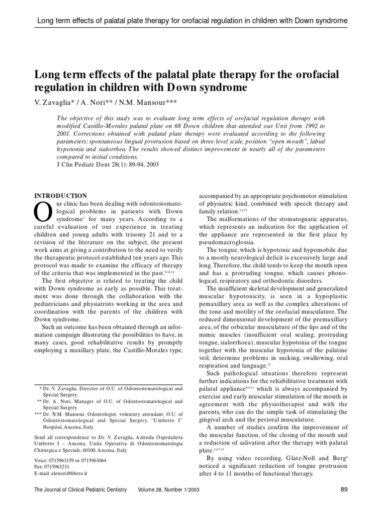 Long-Term Palatal Plate Effects in Down Syndrome | PDF | Physical ...