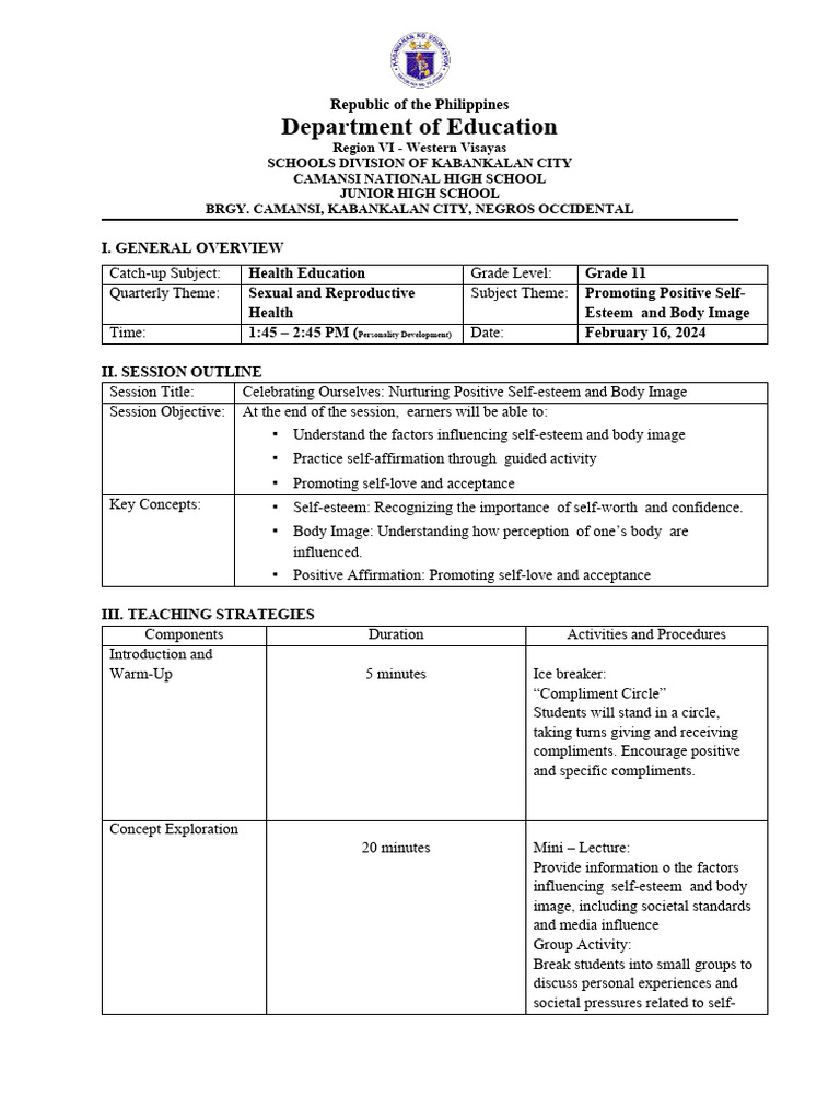 Catch Up Friday Lesson Plan | PDF | Self Esteem | Body Image