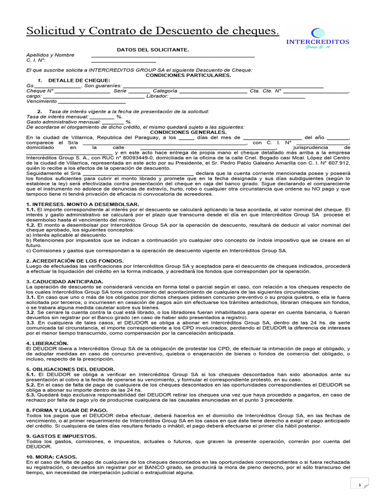 Solicitud de Descuento de Cheques | PDF | Cheque | Bancos