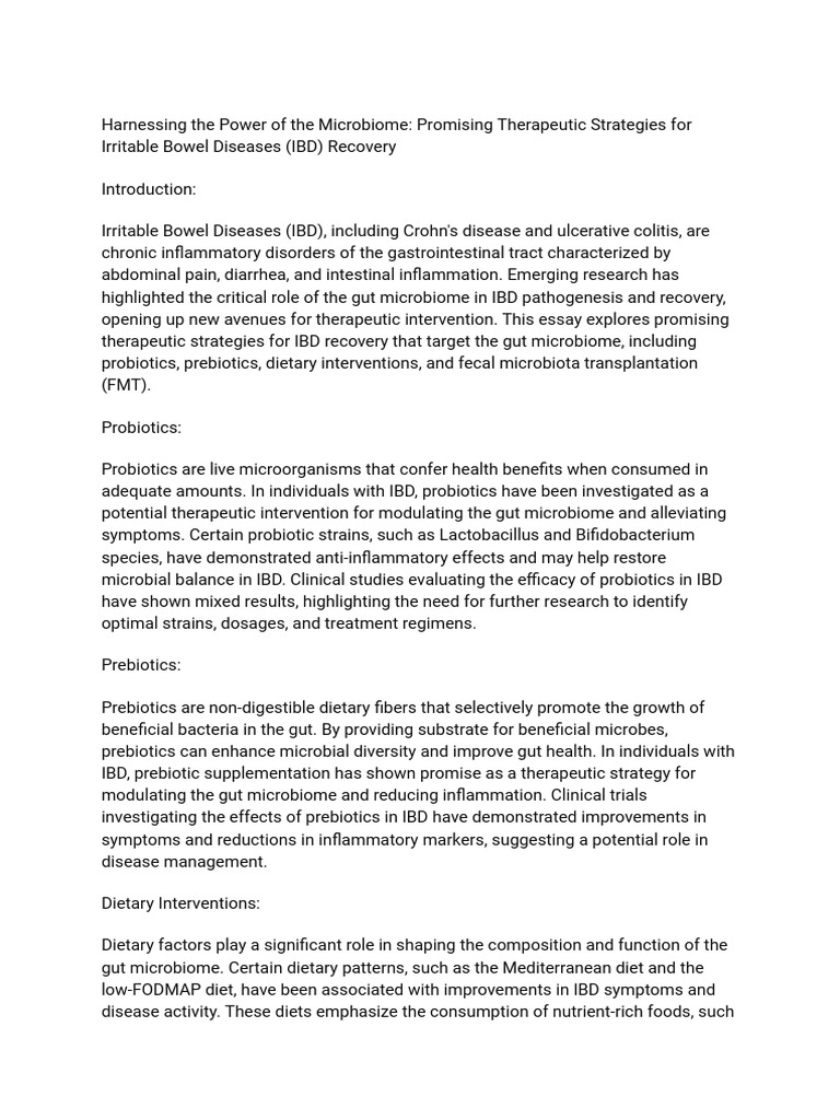 Harnessing The Power of The Microbiome-Promising Therapeutic Strategies ...