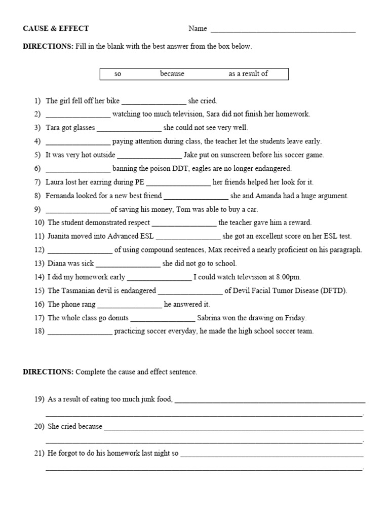 Cause and Effect Sentence Exercises | PDF | Games & Activities | Computers