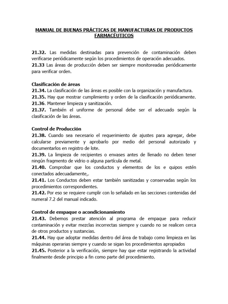 Manual de Buenas Prácticas de Manufacturas de Productos Farmacéuticos | PDF