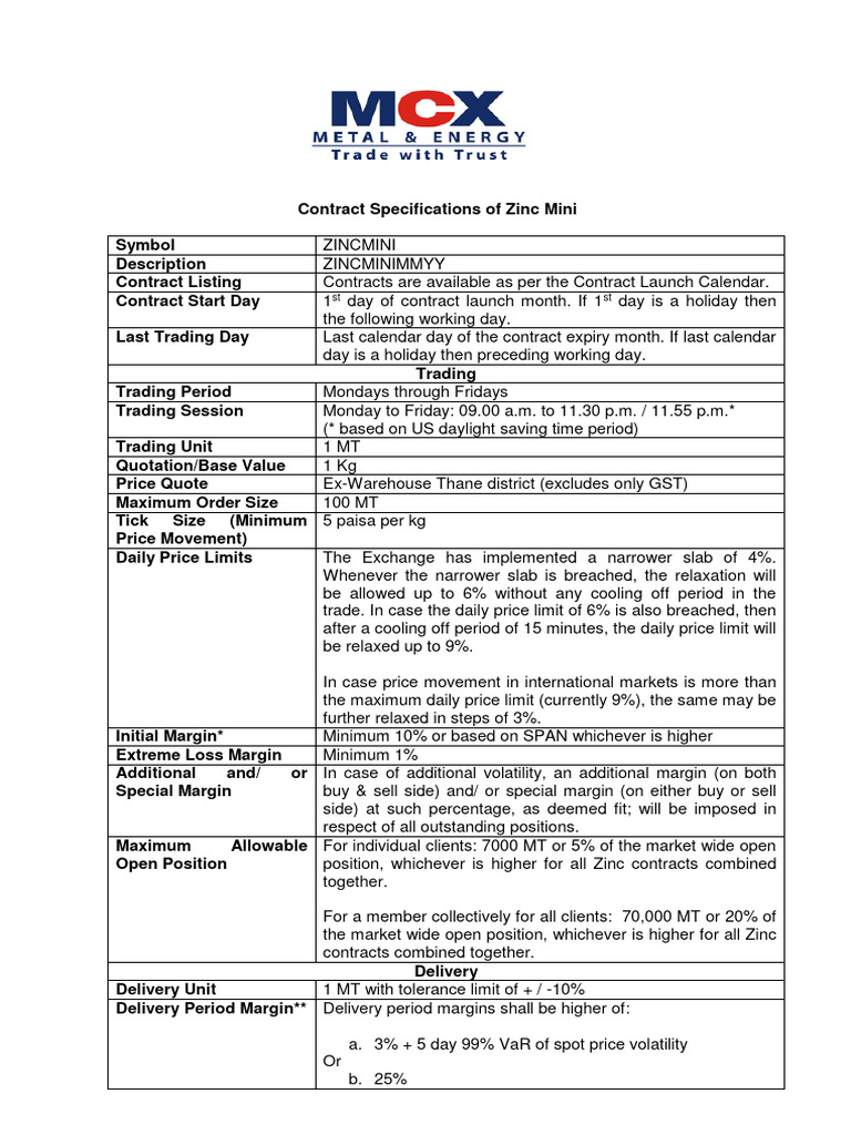 Zinc Mini March 2023 Contracts Onwards | PDF | Taxes | Futures Contract