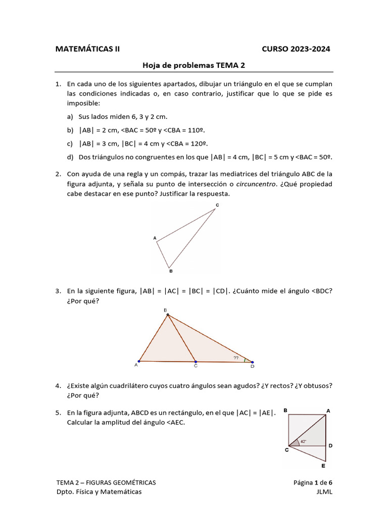 Hoja de problemas | PDF | Geometría euclidiana | Matemáticas