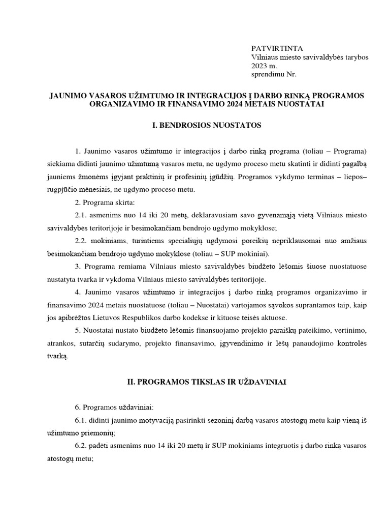 Jaunimo Vasaros Užimtumo Ir Integracijos Į Darbo Rinką Programos ... Jaunimo Vasaros Užimtumo Ir Integracijos Į Darbo Rinką Programos ...