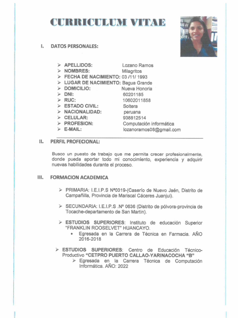 CV Milagros | PDF