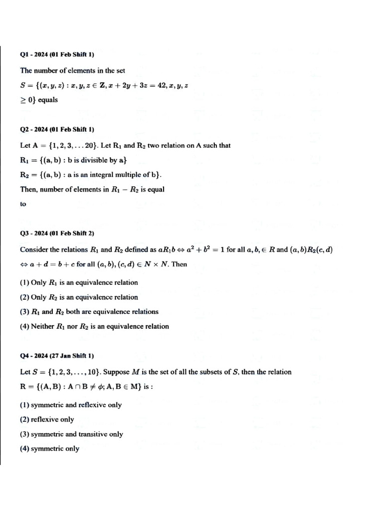 Set Theory and Relations Exam Questions | PDF | Mathematical Logic ...