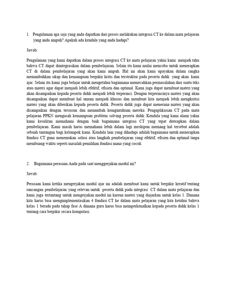 Integrasi CT dalam Pembelajaran PPKN | PDF | Karier & Perkembangan
