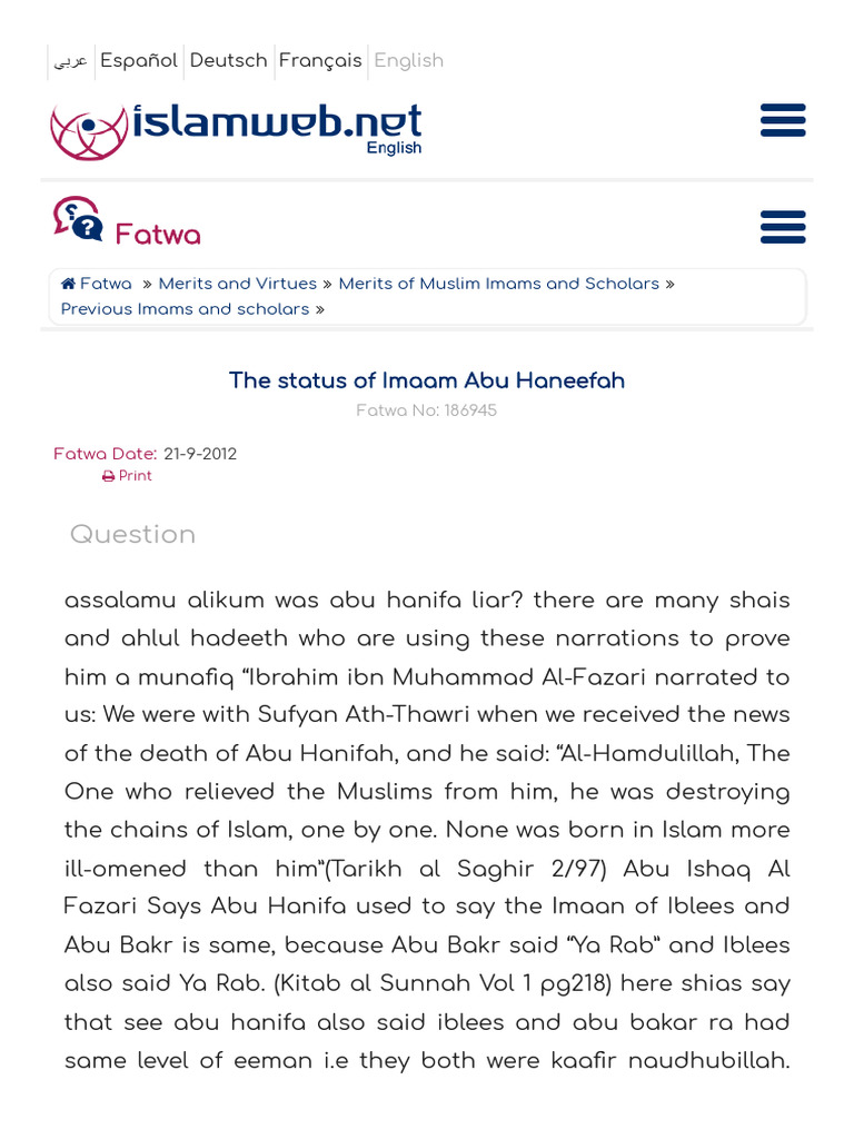 The Status of Imaam Abu Haneefah | PDF | Abrahamic Religions | Islamic ...
