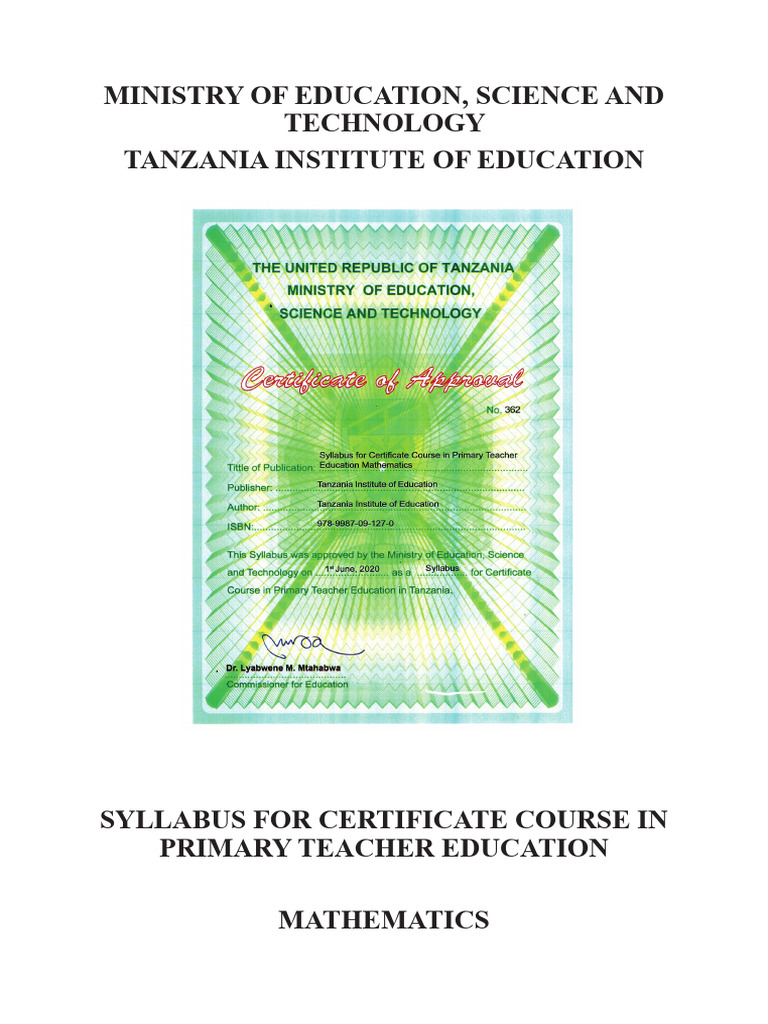 Syllabus For Certificate in Primary Teacher Education - Mathematics ...