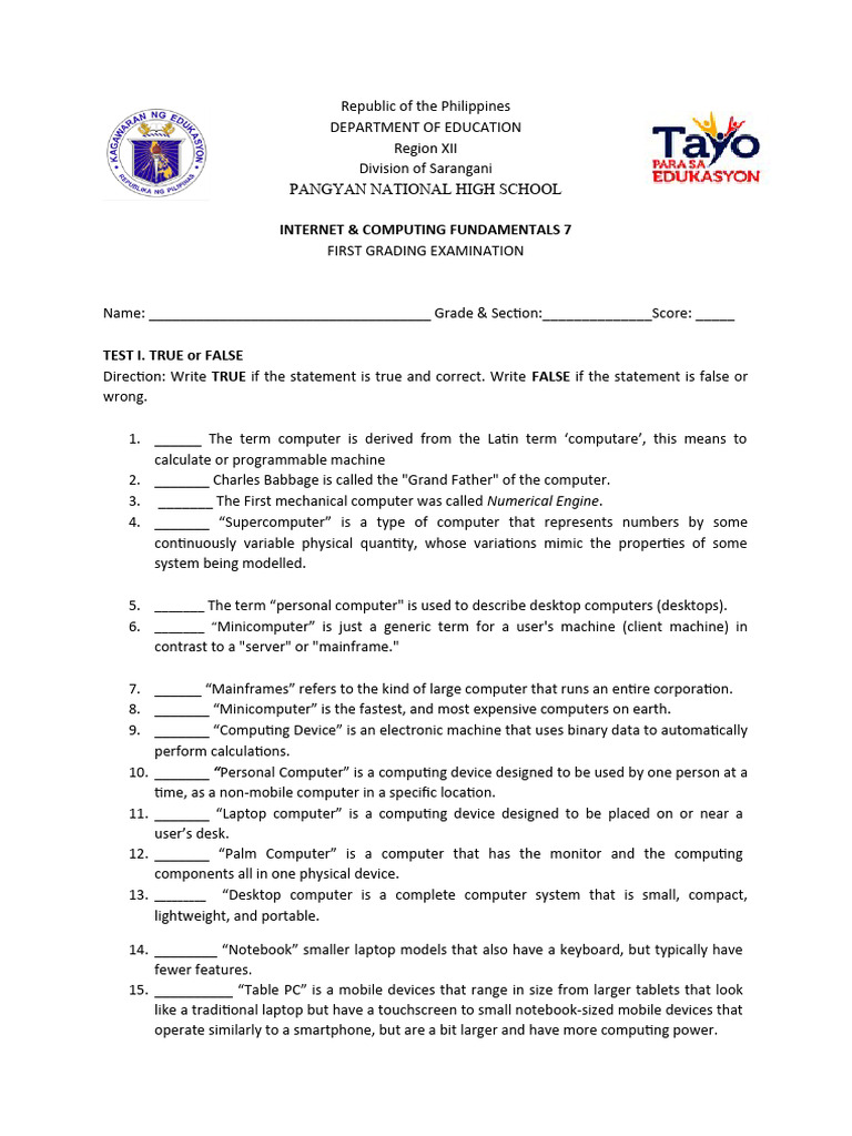 Grade 7 First Grading Exam | Download Free PDF | Mobile Device | Smartphone