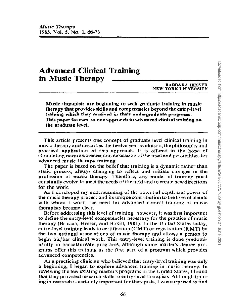 Barbara Hesser Advanced Clinical Training in Music Therapy | PDF | Psychotherapy | Psychological ...