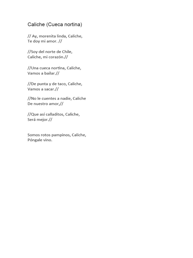 Caliche Letra Cueca Nortina. | PDF