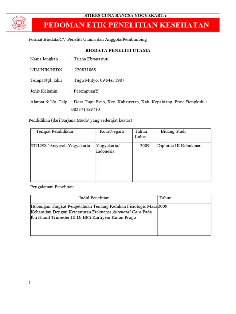 Trisna CV Biodata | PDF | Pengembangan Diri