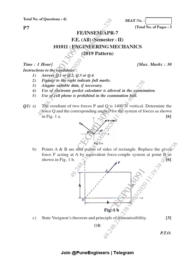 Engineering Mechanics Exam Questions | PDF | Physical Quantities | Applied And Interdisciplinary ...