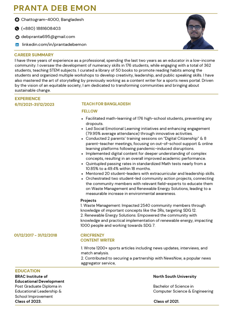 CV - Pranta Deb Emon | Download Free PDF | Learning | Cognition