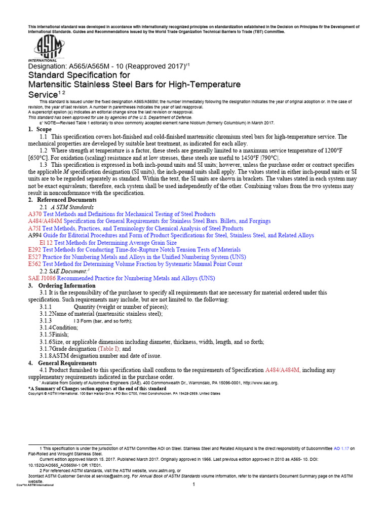 6.astm A565 A565m-10 (R 2017) | PDF | Heat Treating | Steel
