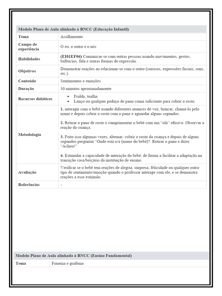 Modelo Plano de Aula alinhado à BNCC | PDF | Conhecimento | Atitude ...