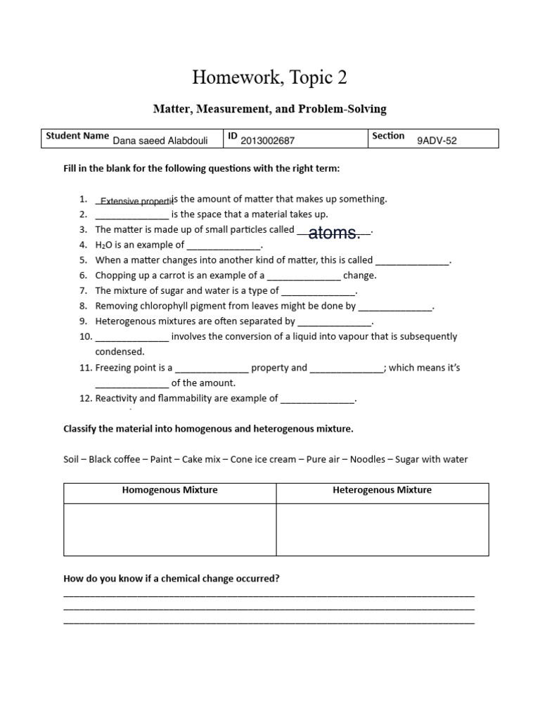 Matter And Measurement Homework Guide Pdf