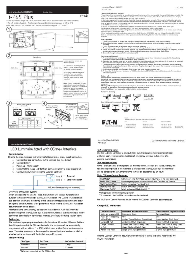 Eaton Emergency Lighting Self Contained Safety Ip65plus Manual en | PDF | Lighting | Electrical ...