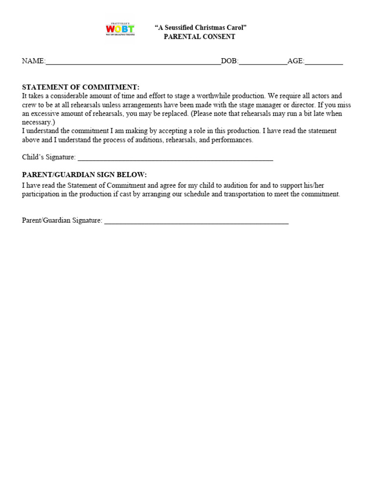Junior Theater Performance Consent Form | PDF