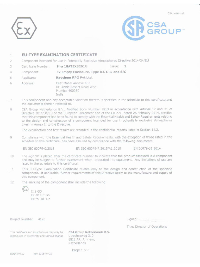 Certificate RAYCHEM ATEX | PDF