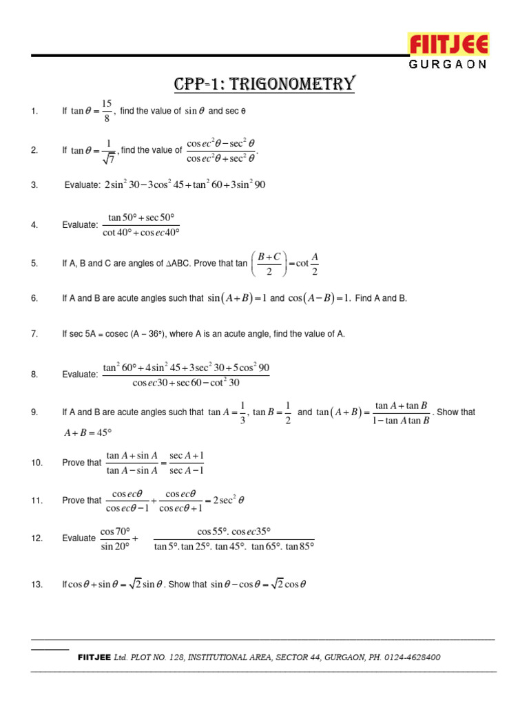 CPP-1 Trigonometry | PDF | Triangle | Area
