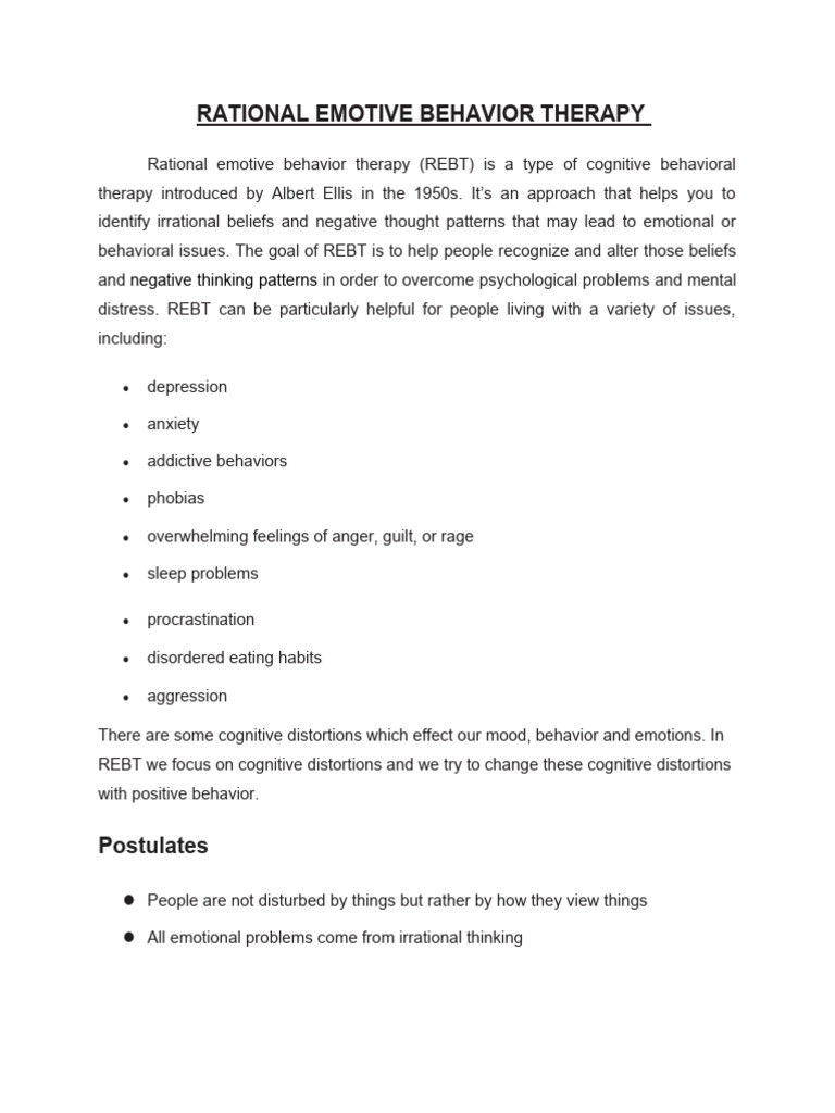 REBT | PDF | Rational Emotive Behavior Therapy | Mental Health