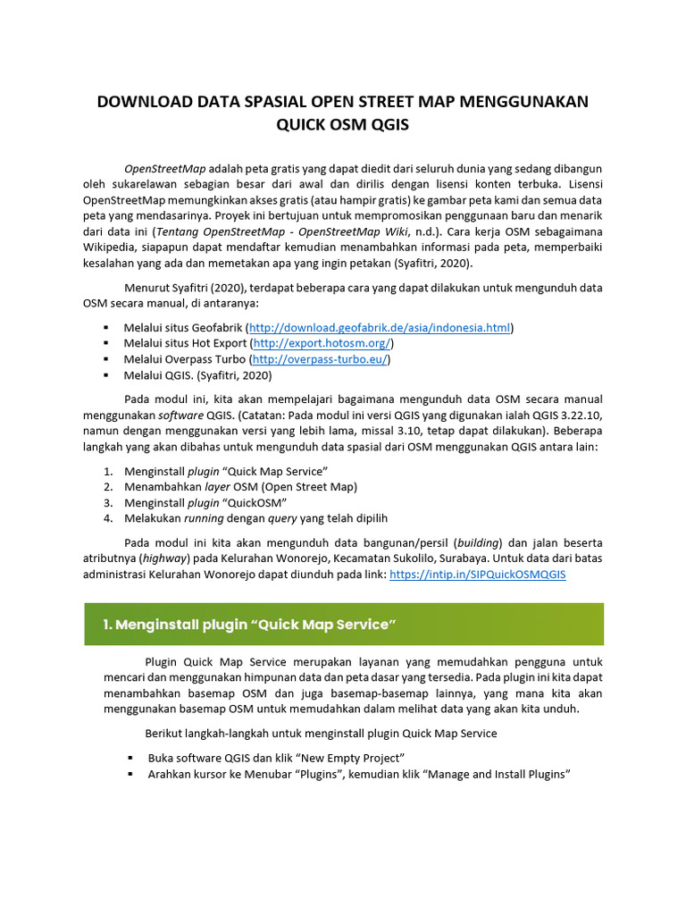 Data Spasial Open Street Map Menggunakan Quick OSM QGIS | PDF
