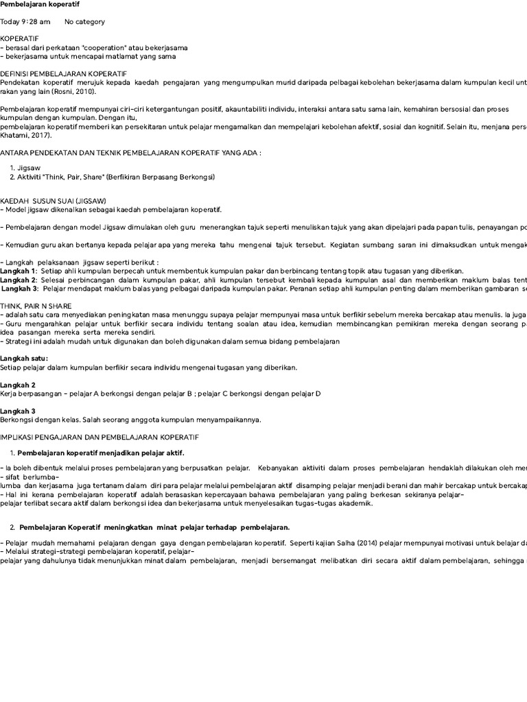 Pembelajaran Koperatif | PDF