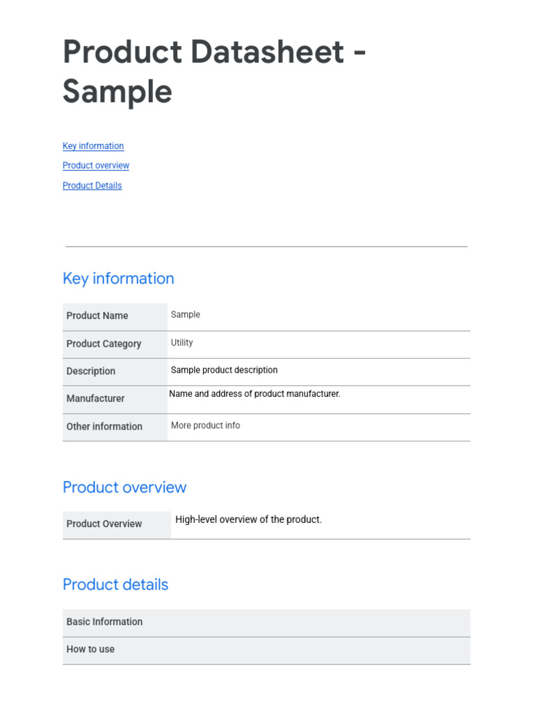 Product DataSheet Sample | PDF