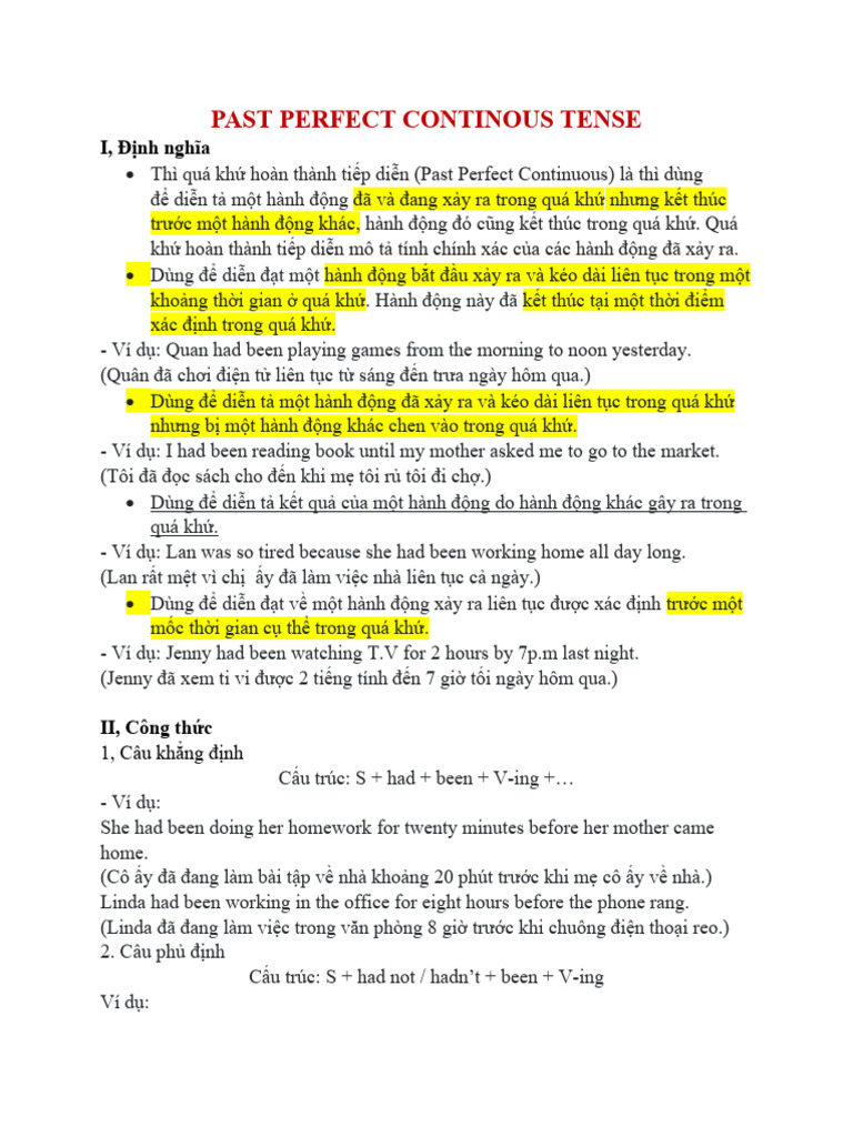 Past Perfect Continous | PDF | Vietnam