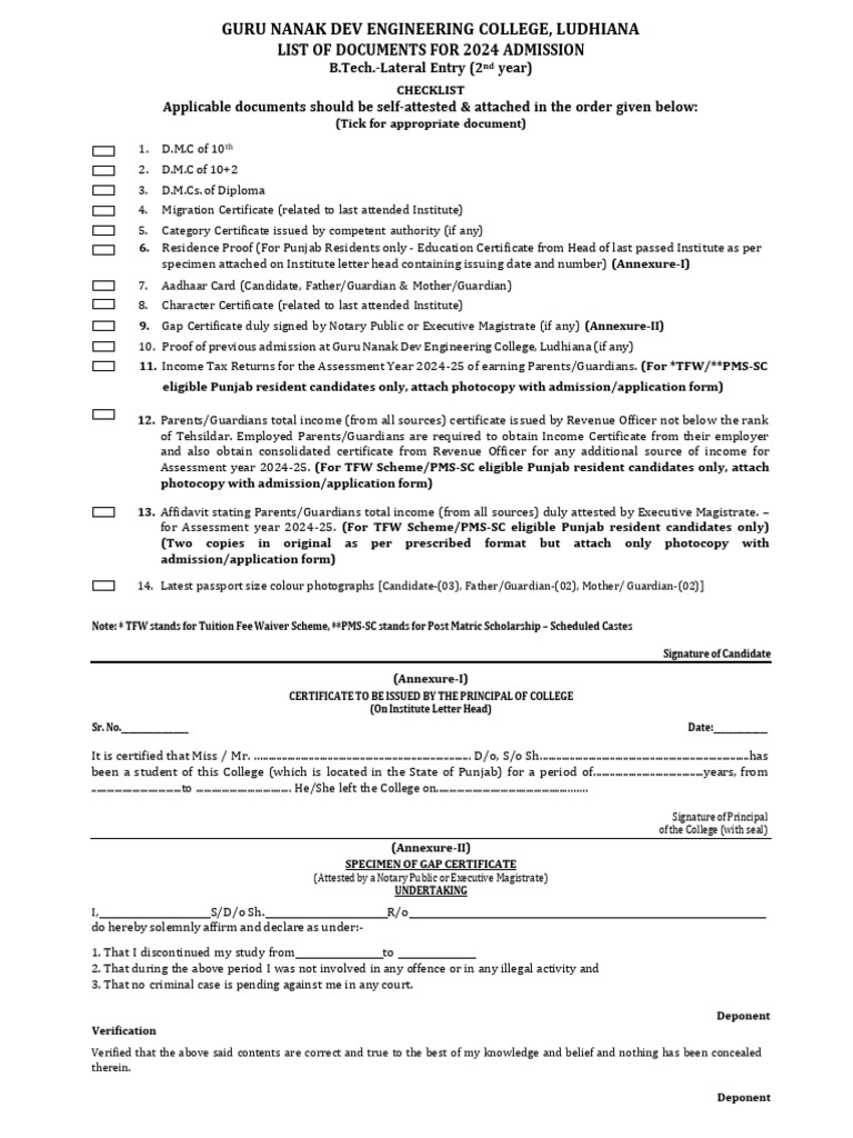 B.Tech. Lateral Entry-2024 | Download Free PDF | Notary Public | Government