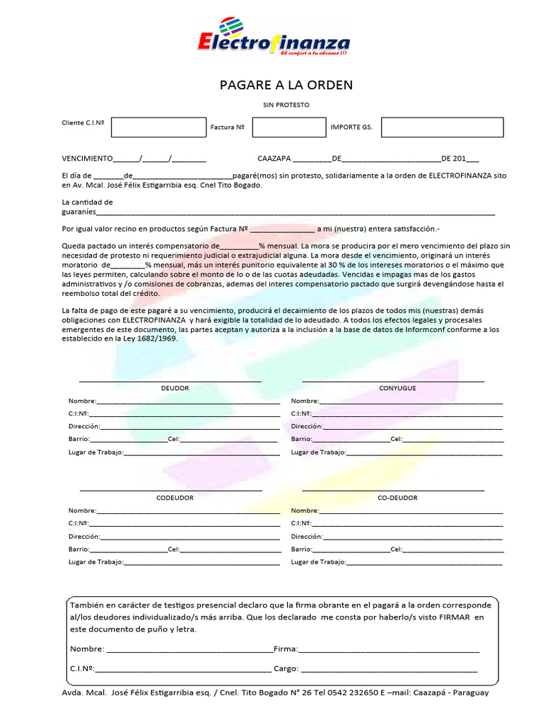 Pagare A La Orden Word | PDF | Finanzas y administración del dinero