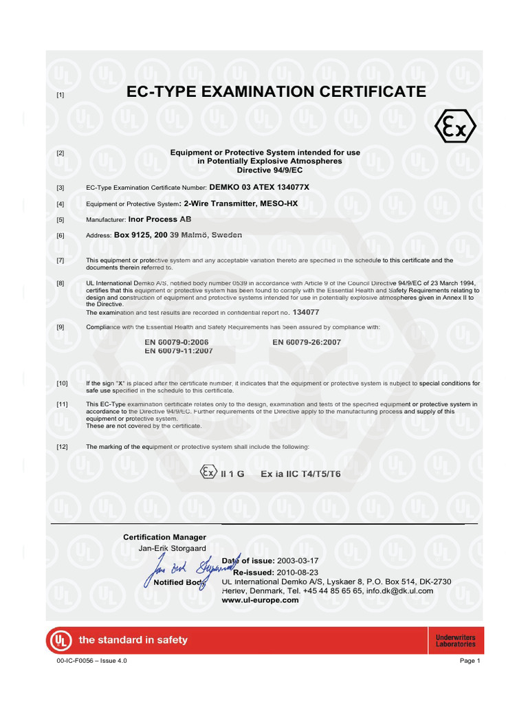 ATEX-Certificate_MESO-HX_Exi_EN | PDF | Electricity | Electrical ...
