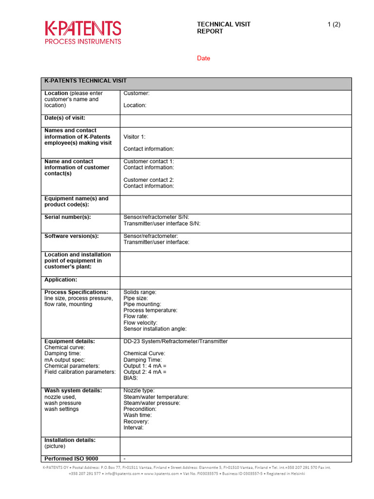 Technical Visit Report Template | PDF | Flow Measurement | Computing