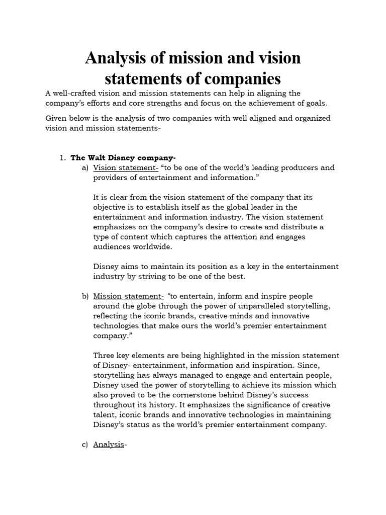 Vision and Mission Analysis | PDF | Brand | Entertainment