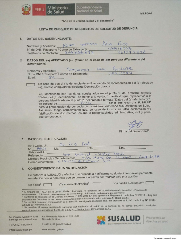 Documento de Autorizacion de Denuncia de Susalud | PDF