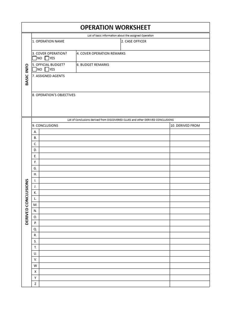 Operation Worksheet - Printer Friendly (Letter) | PDF