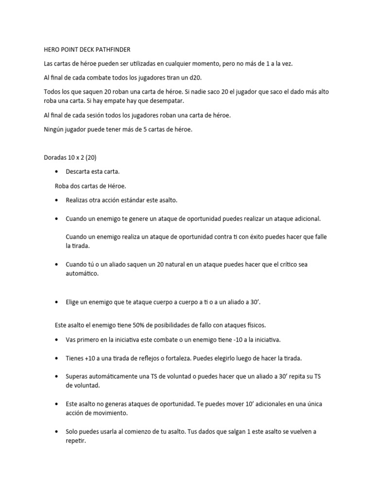 Hero Point Deck Pathfinder | PDF | Juego de azar