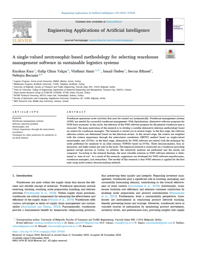 A Single-Valued Neutrosophic-Based Methodology For Selecting Warehouse ...