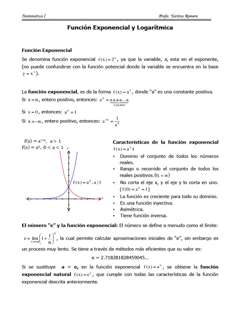 Propiedades de la Función Exponencial | PDF | Funcion exponencial ...