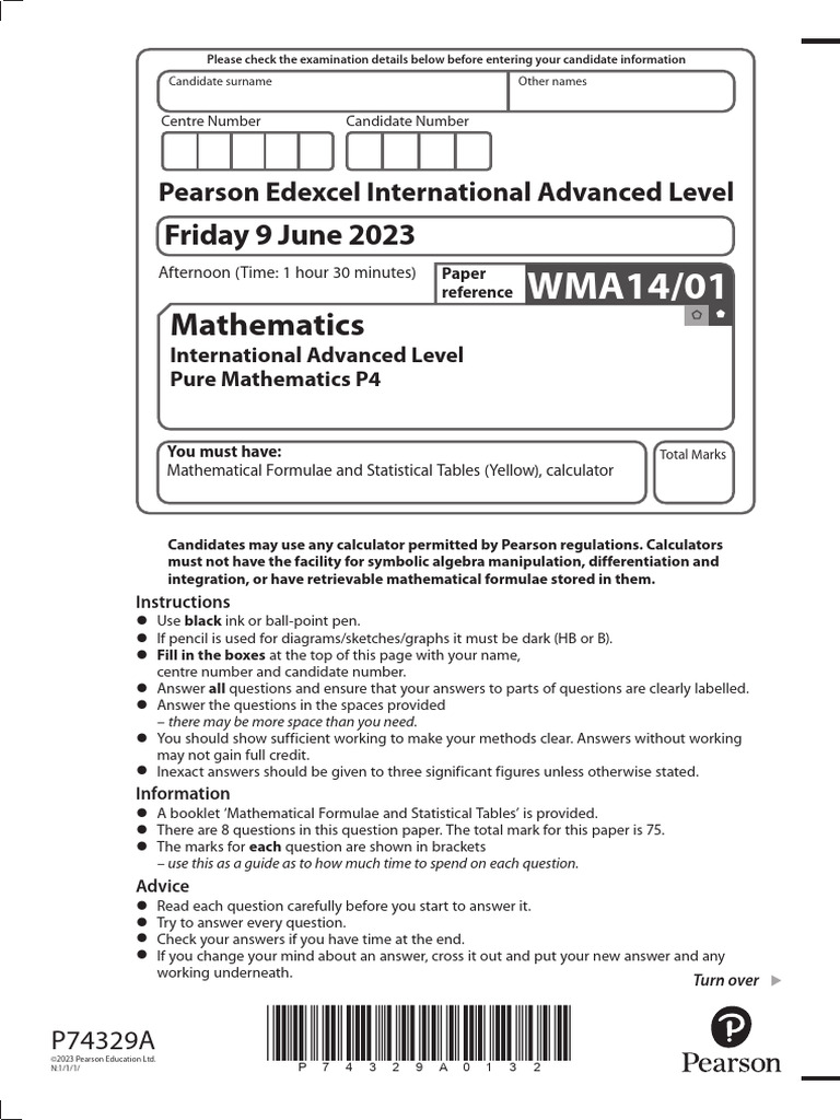 2306 WMA14 - 01 IAL Pure Mathematics P4 Summer 2023 PDF | PDF ...