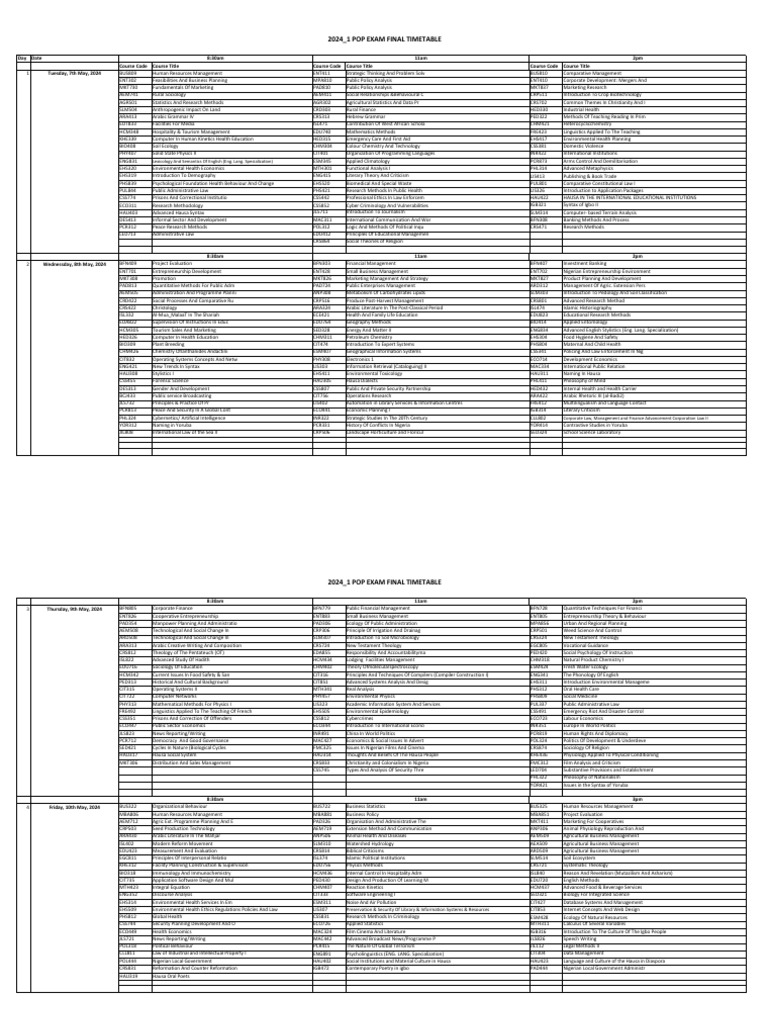 2024 1 POP Final Timetable | Download Free PDF | Sociology | Science