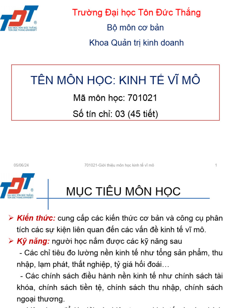 701021 Kinh Tế Vĩ Mô Chuong 0 Gioi Thieu Mon Hoc | PDF