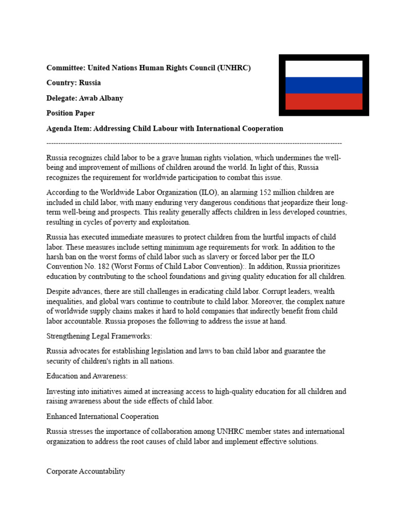 UNHRC Position Paper | Download Free PDF | Child Labour | International ...
