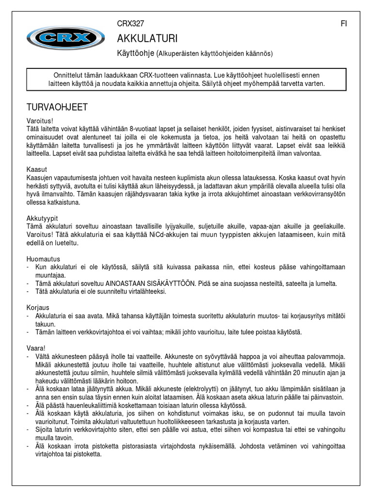 CRX327 Kayttoohje Fin Swe Eng | PDF