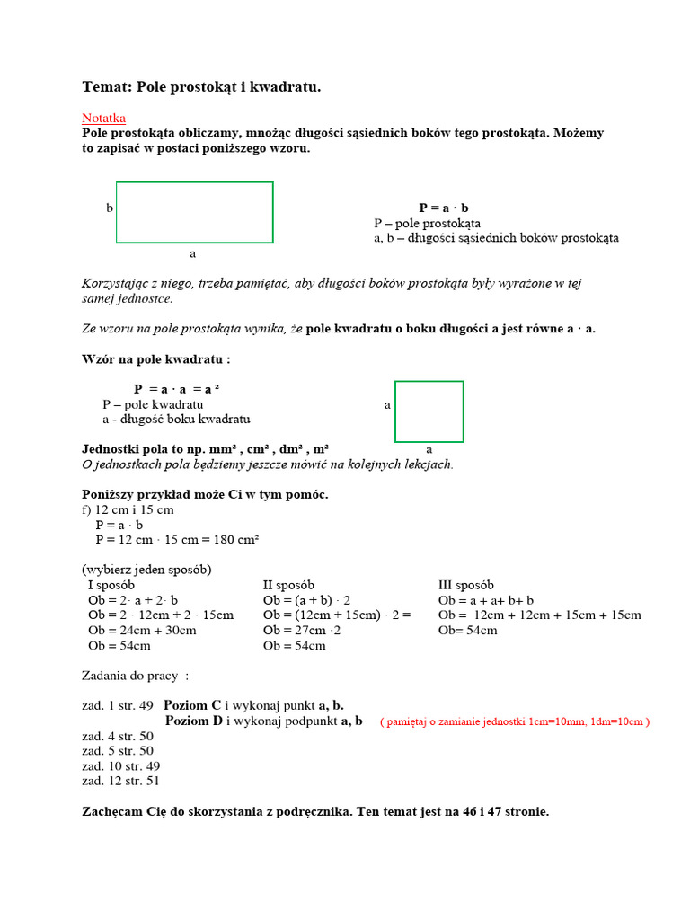 KL 5 Pole Prostokata I Kwadratu. | PDF