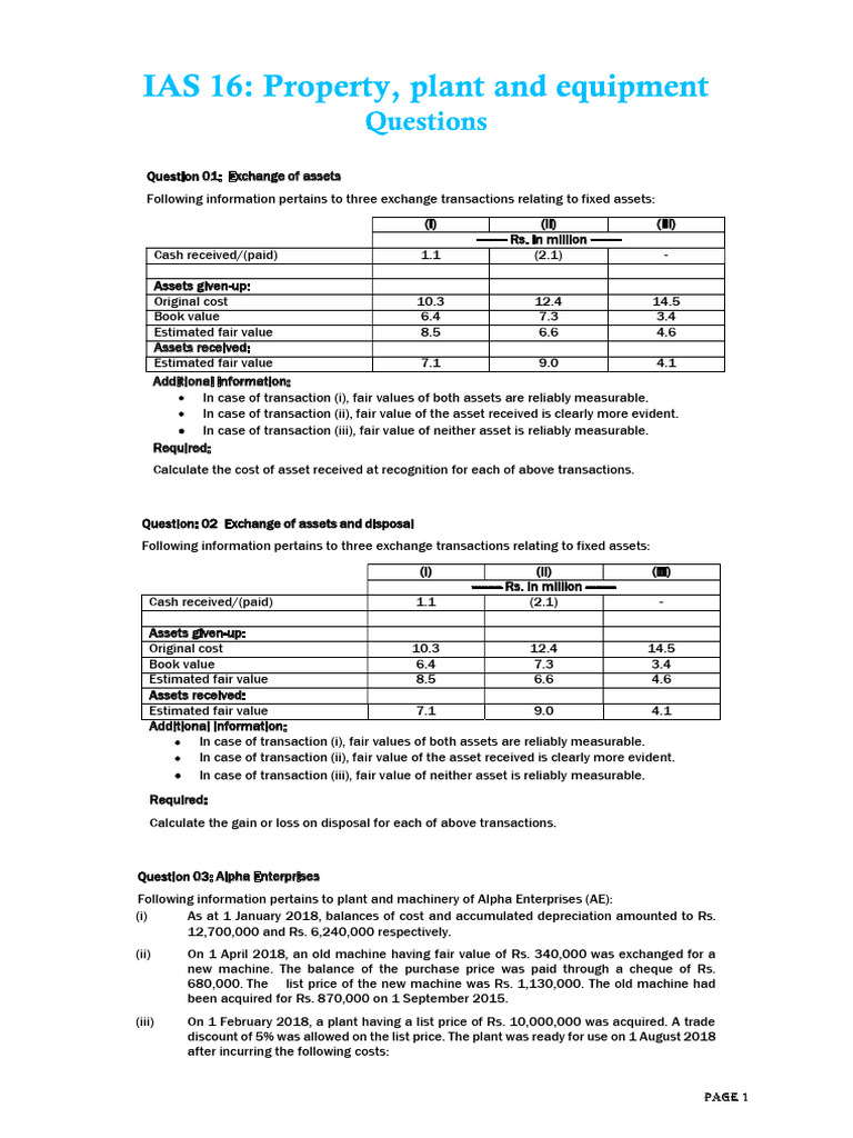 IAS 16 Questions | PDF | Depreciation | Fair Value